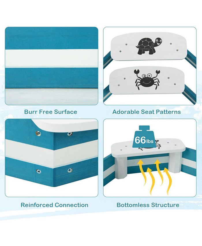 SUGIFT Outdoor Solid Wood Sandbox with 4 Built-in Animal Patterns Seats ...