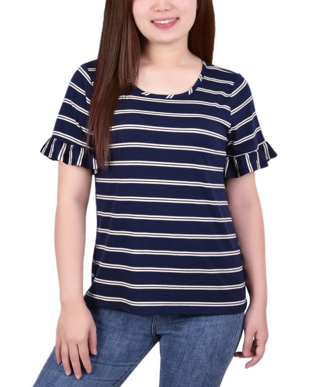 Click here for Ny Collection Womens Short Bell Sleeve Top - Navy... prices