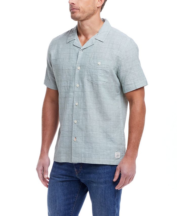 Weatherproof Vintage Men's Short Sleeve Linen Cotton Grid Dobby Shirt ...