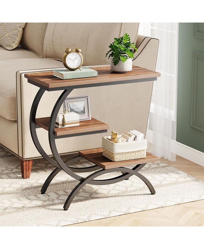 Tribesigns C-shaped End Table, Industrial 3-tier Small Side Table for ...