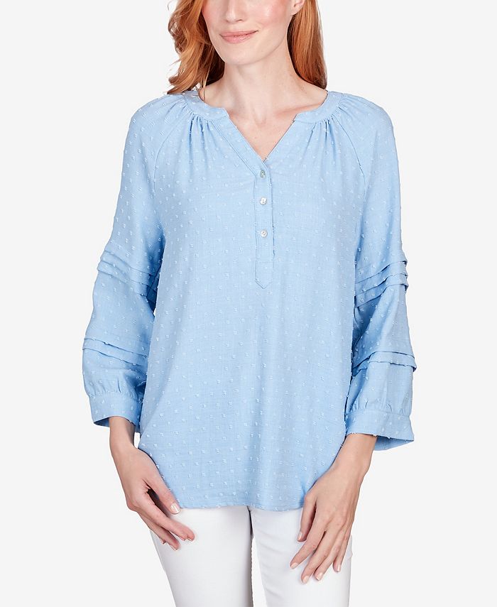 Ruby Rd. Petite Chambray Solid Clip Dot Blouse - Macy's
