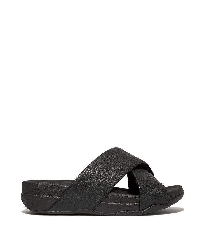 FitFlop Men's Tumbled-Leather Cross Slides - Macy's