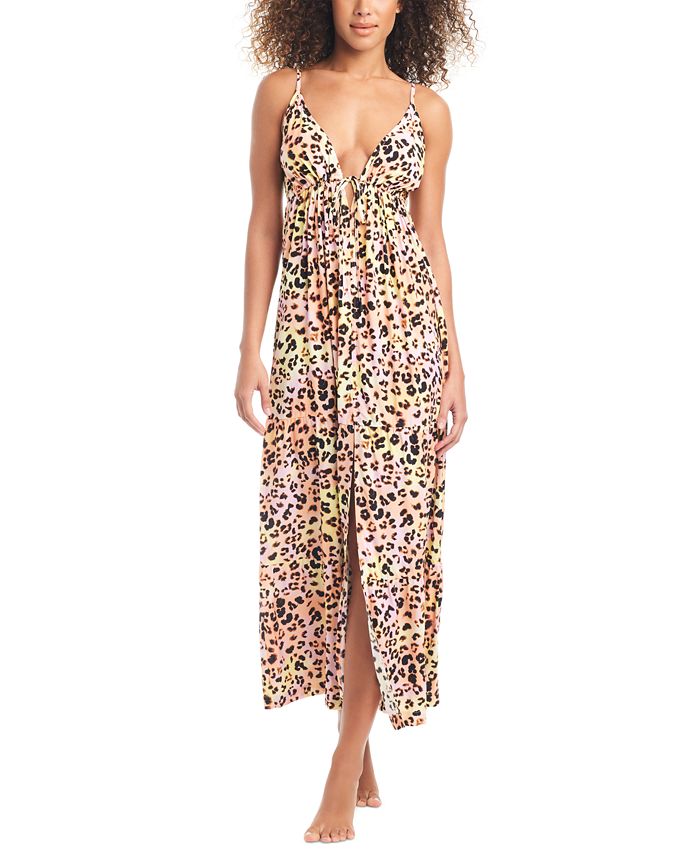 Bar III Women's Animal-Print Swim Cover-Up Maxi Dress, Created for Macy ...