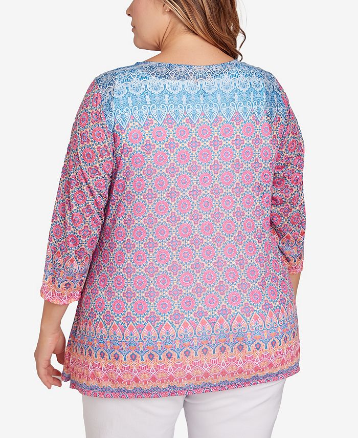 Ruby Rd. Plus Size Embroidered Geometric Top - Macy's