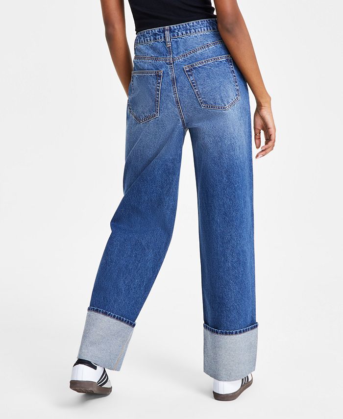 Tinseltown Juniors' Cotton High-Rise Wide-Leg Cuffed Jeans - Macy's