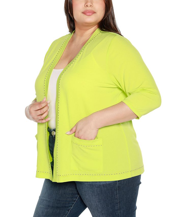 Belldini Black Label Plus Size Embellished Open-Front Knit Cardigan ...