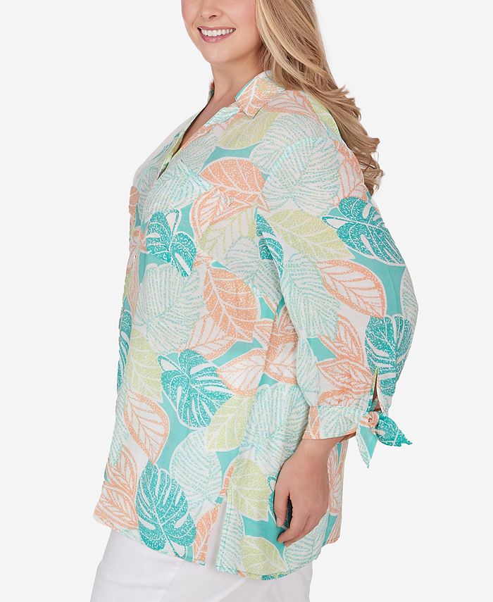 Ruby Rd. Plus Size Silky Gauze Leaf Print Top - Macy's