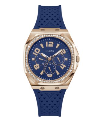 GUESS Women's Multi-Function Blue Silicone Watch, 40mm - Macy's