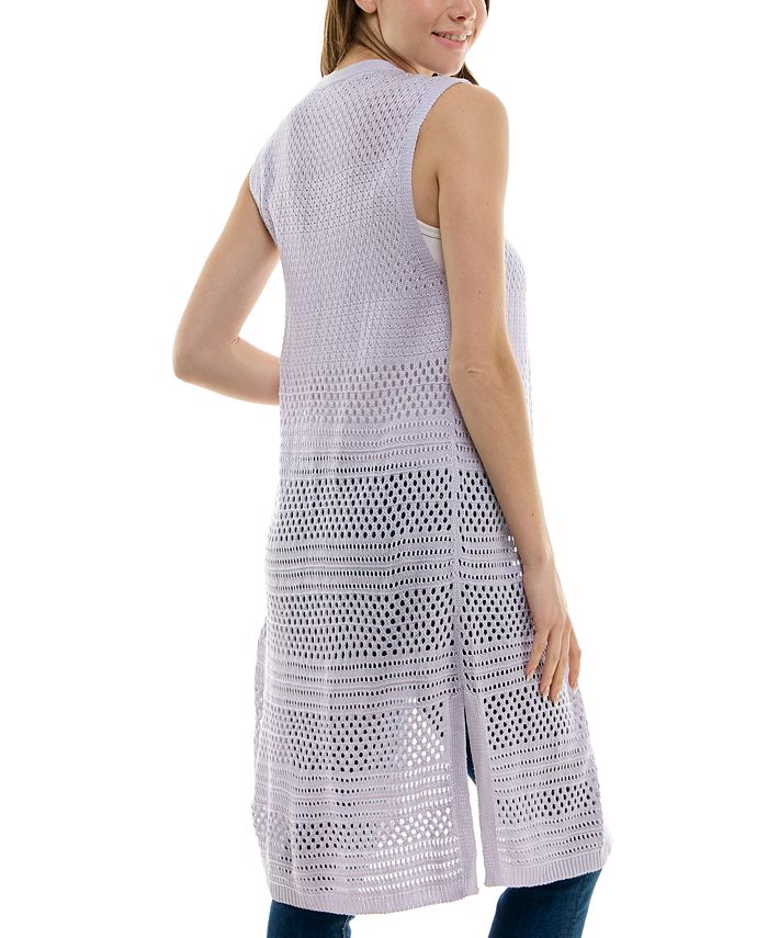 Ultra Flirt Juniors' Open-Knit Pointelle Duster Sweater Vest - Macy's