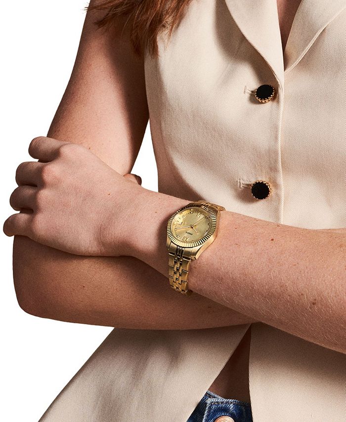Fossil Women's Scarlette Three-Hand Date Gold-Tone Stainless Steel ...