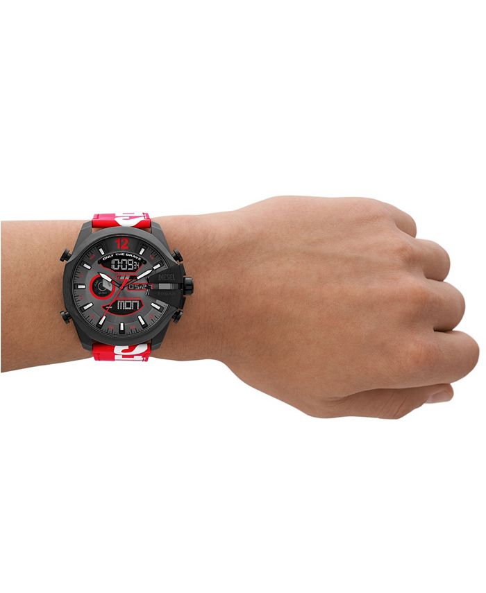 Diesel Men's Mega Chief Digital Red Leather Watch 51mm - Macy's