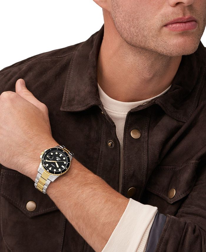 Fossil Men's Blue Dive Three-Hand Date Two-Tone Stainless Steel Watch ...