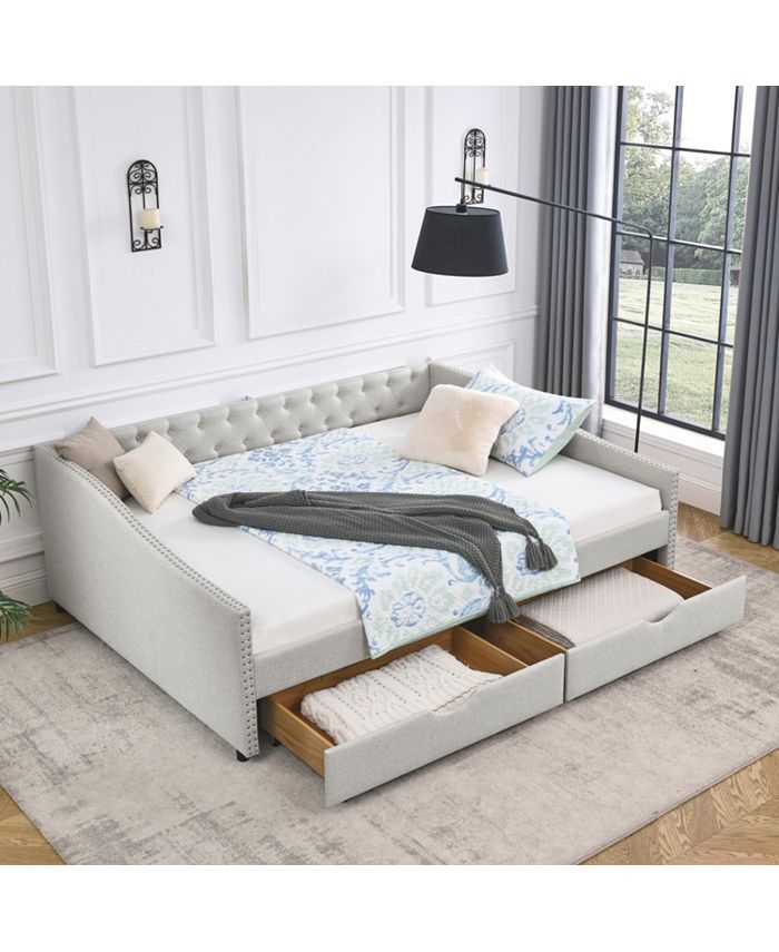 Simplie Fun Queen Size Upholstered Daybed with Drawers, Beige - Macy's