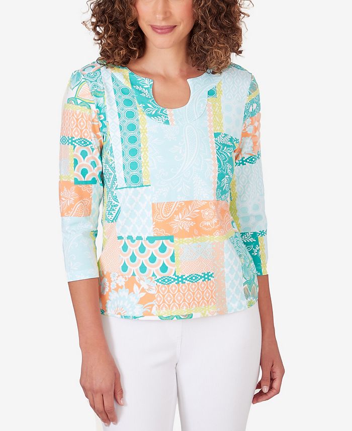 Ruby Rd. Petite Knit Patchwork Top - Macy's