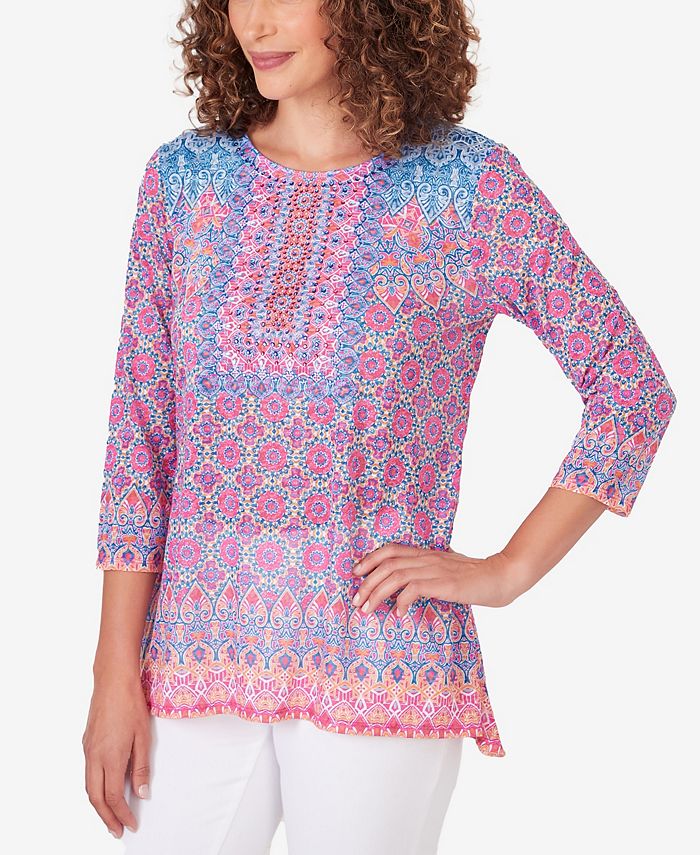 Ruby Rd. Petite Embroidered Geometric Top - Macy's