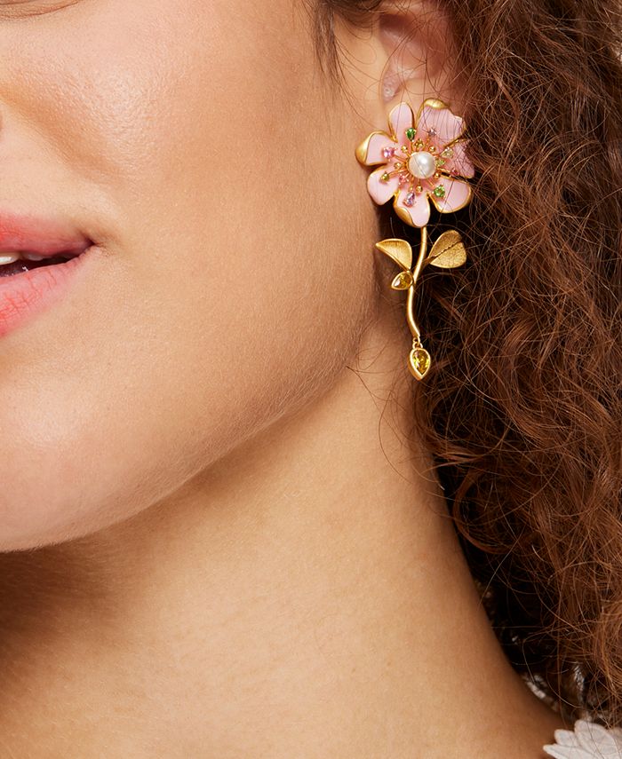 kate spade new york Gold-Tone Bloom In Color Linear Earrings - Macy's