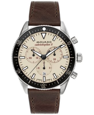 Movado Men's Swiss Chronograph Calendoplan S Cognac Leather Strap Watch ...