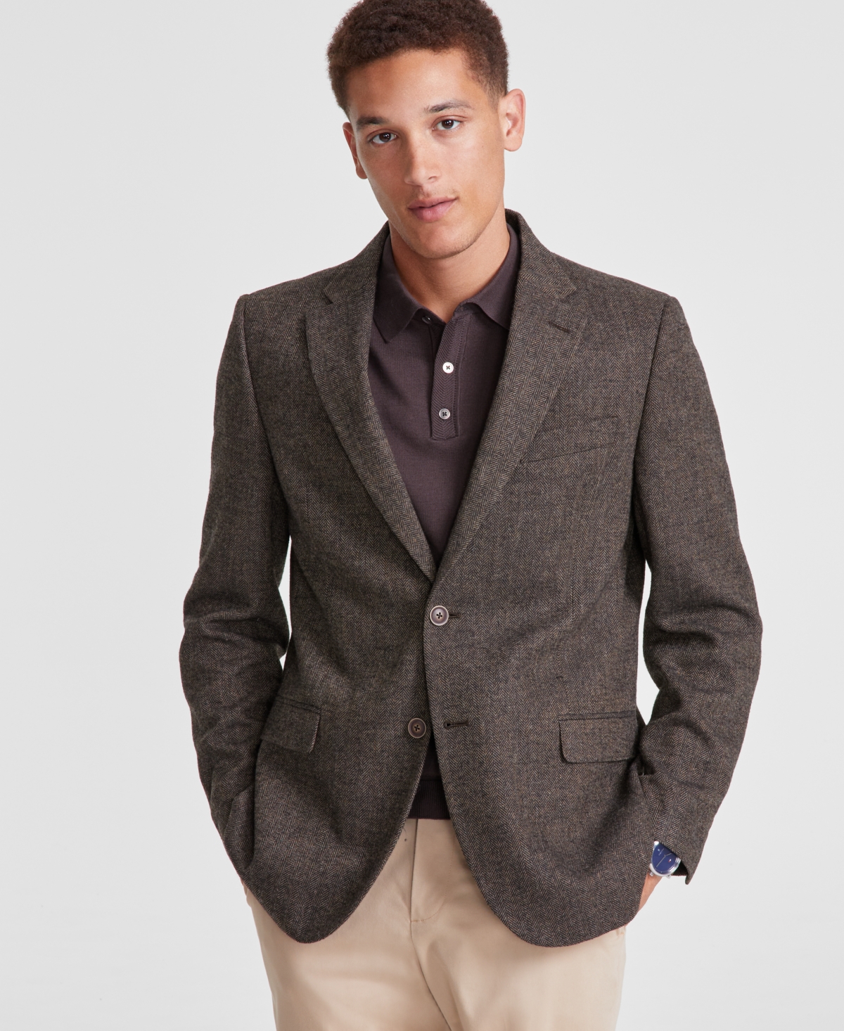 Click here for Nautica Mens Modern-Fit Solid Herringbone Tweed Sp... prices
