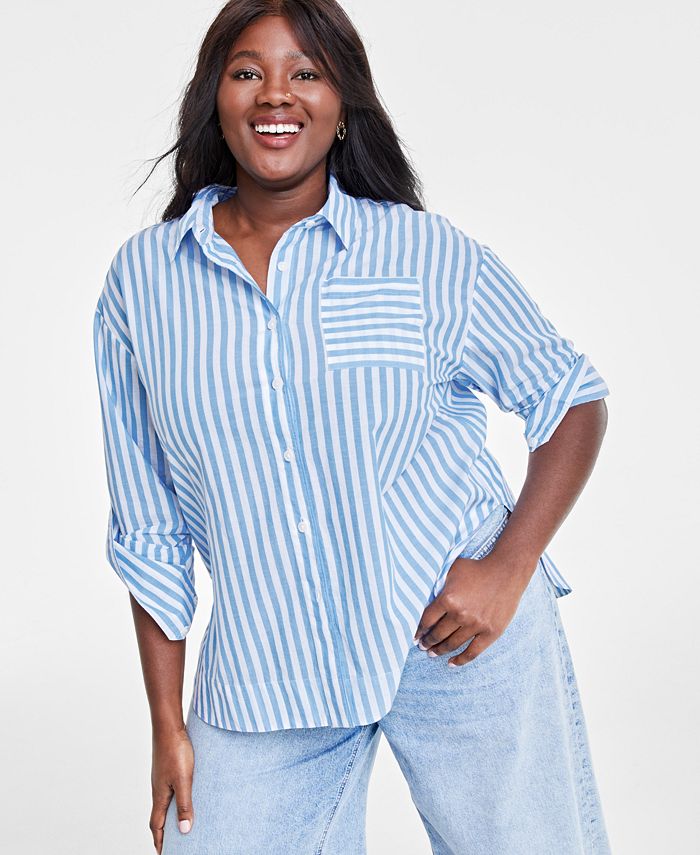 On 34th Trendy Plus Size Striped Shirt, Created for Macy's - Macy's