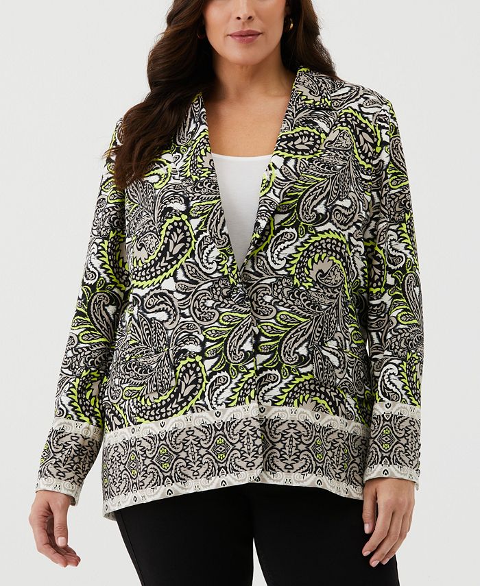 ELLA Rafaella Plus Size Unlined Paisley Print Single Breasted Blazer ...
