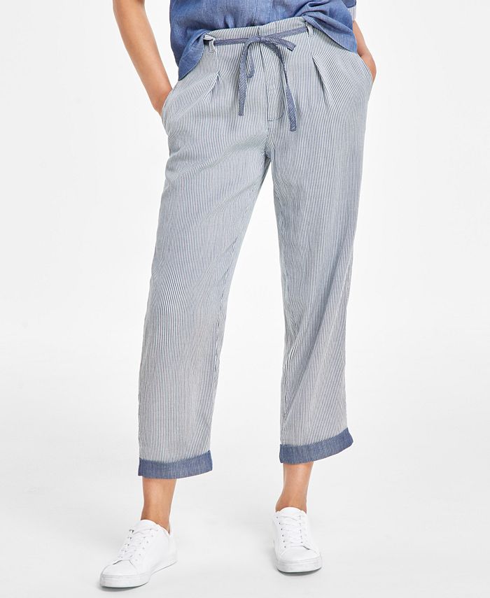 Tommy Hilfiger Women's Cotton High-Rise Tie Pants - Macy's