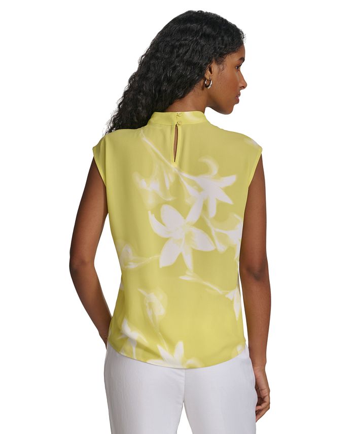 Calvin Klein Womens Sleeveless Floral Keyhole Neck Blouse Macys