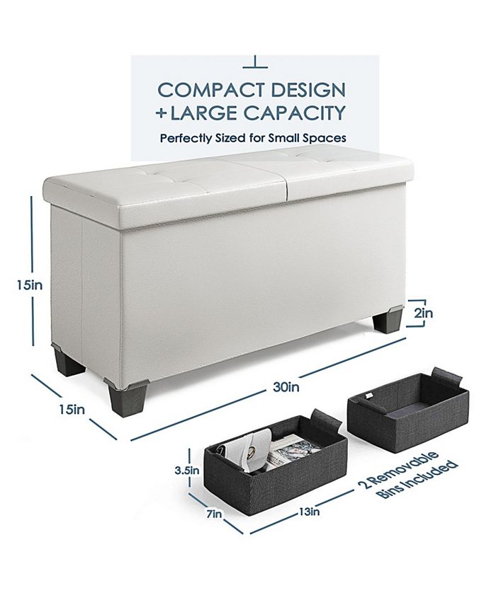 Nestl 30 Inch Ottoman Storage Bench with Storage Bins - Leatherette or ...