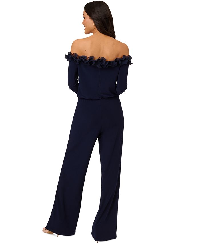 Adrianna Papell Petite Ruffled-Neck Blouson Jumpsuit - Macy's