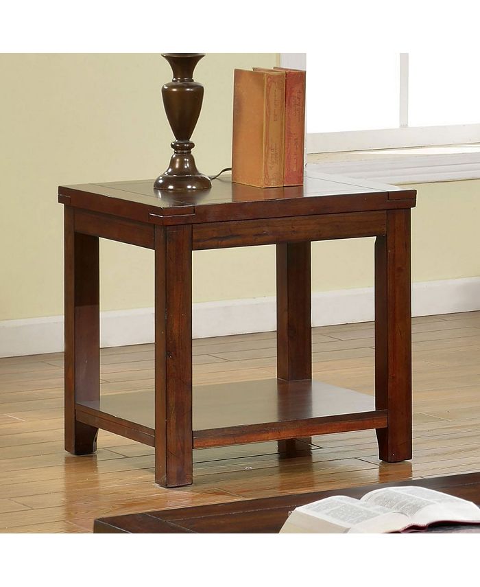 Simplie Fun End Table Dark Cherry Open Shelf Natural Wood Grain Design ...