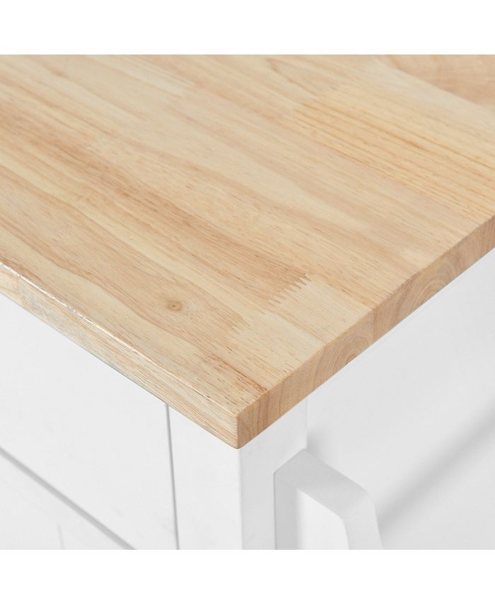 Simplie Fun Kitchen Cart With Rubber Wood Drop-Leaf Countertop ...