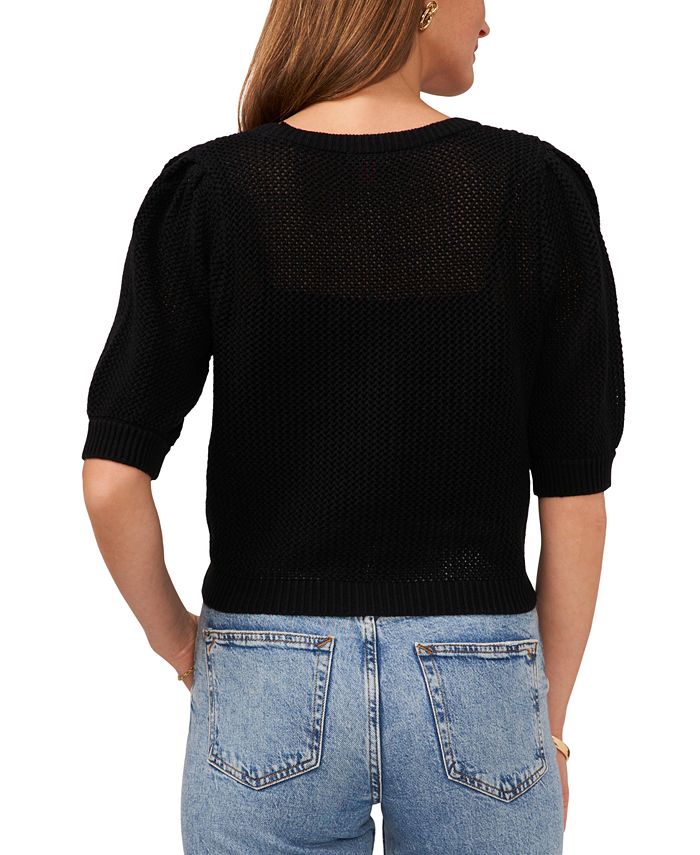 Vince Camuto Women's Open-Knit Puff-Sleeve Cardigan Sweater - Macy's