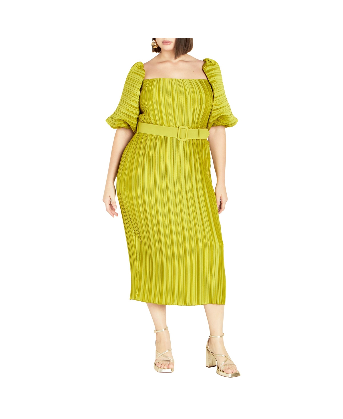 Click here for City Chic Plus Size Krista Pleat Dress - Chartreus... prices