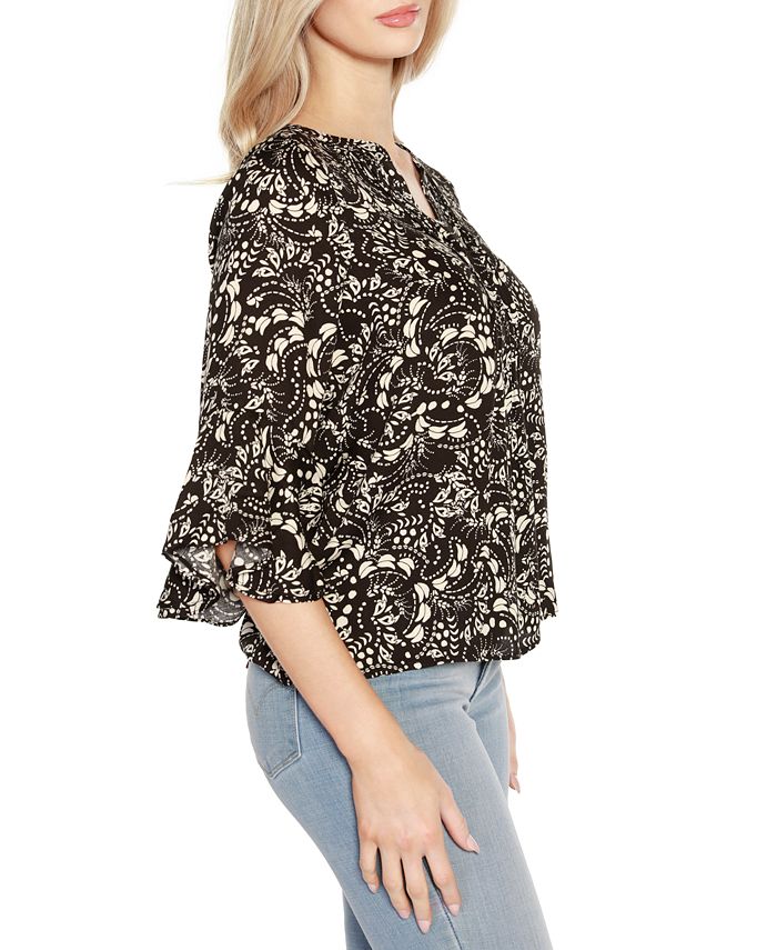 Belldini Black Label Printed Ruffle Sleeve Top - Macy's