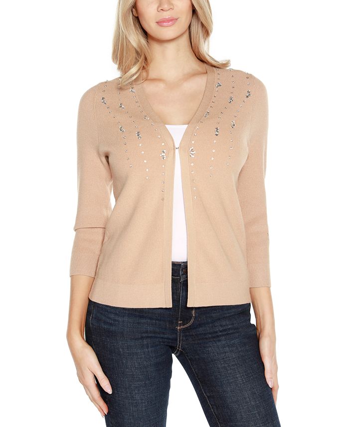 Belldini Black Label Rhinestone Embellished Open-Front Cardigan - Macy's