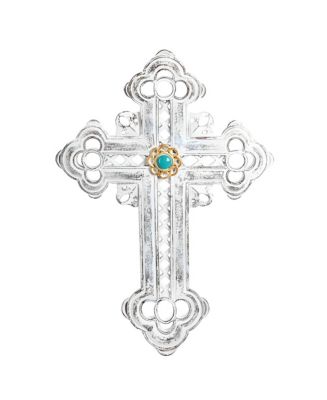 FC Design 13.5"H Silver Cross Wall Plaque with Turquoise Stone Holy ...