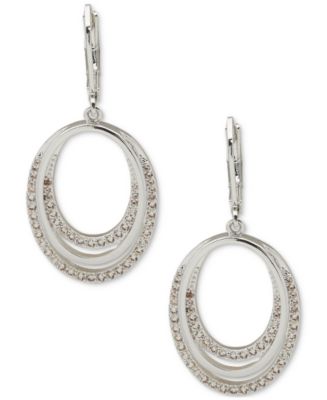 Anne Klein Silver-Tone Pavé Open Oval Drop Earrings - Macy's