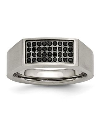 Chisel Titanium Brushed and Polished Black IP-plated CZ Signet Ring ...