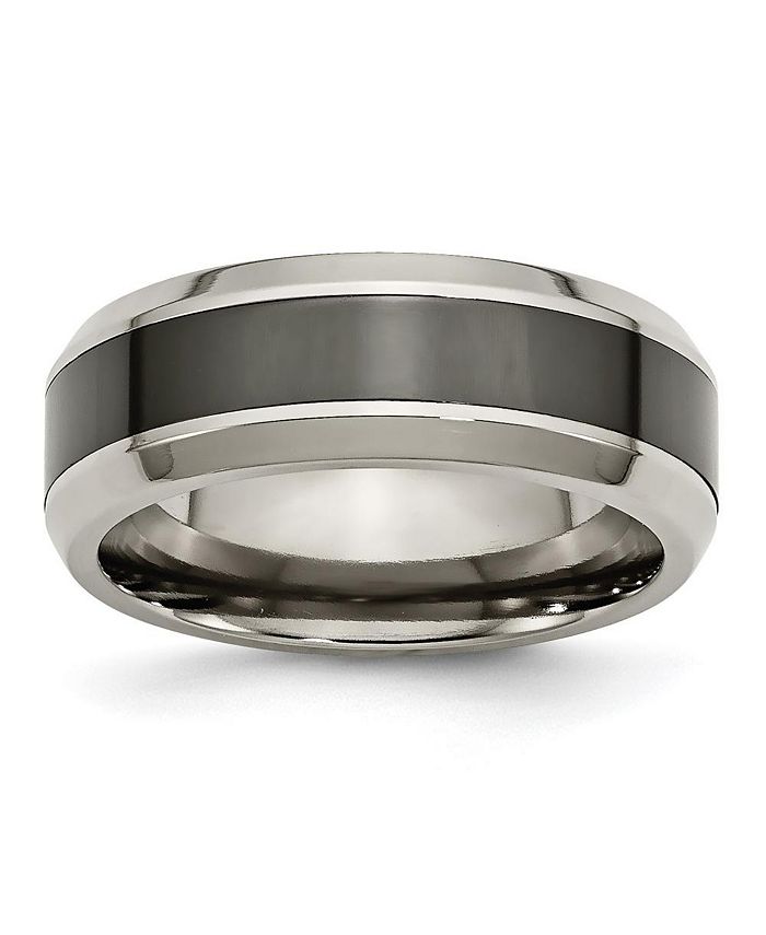 Chisel Titanium Black Ceramic Center Beveled Wedding Band Ring - Macy's