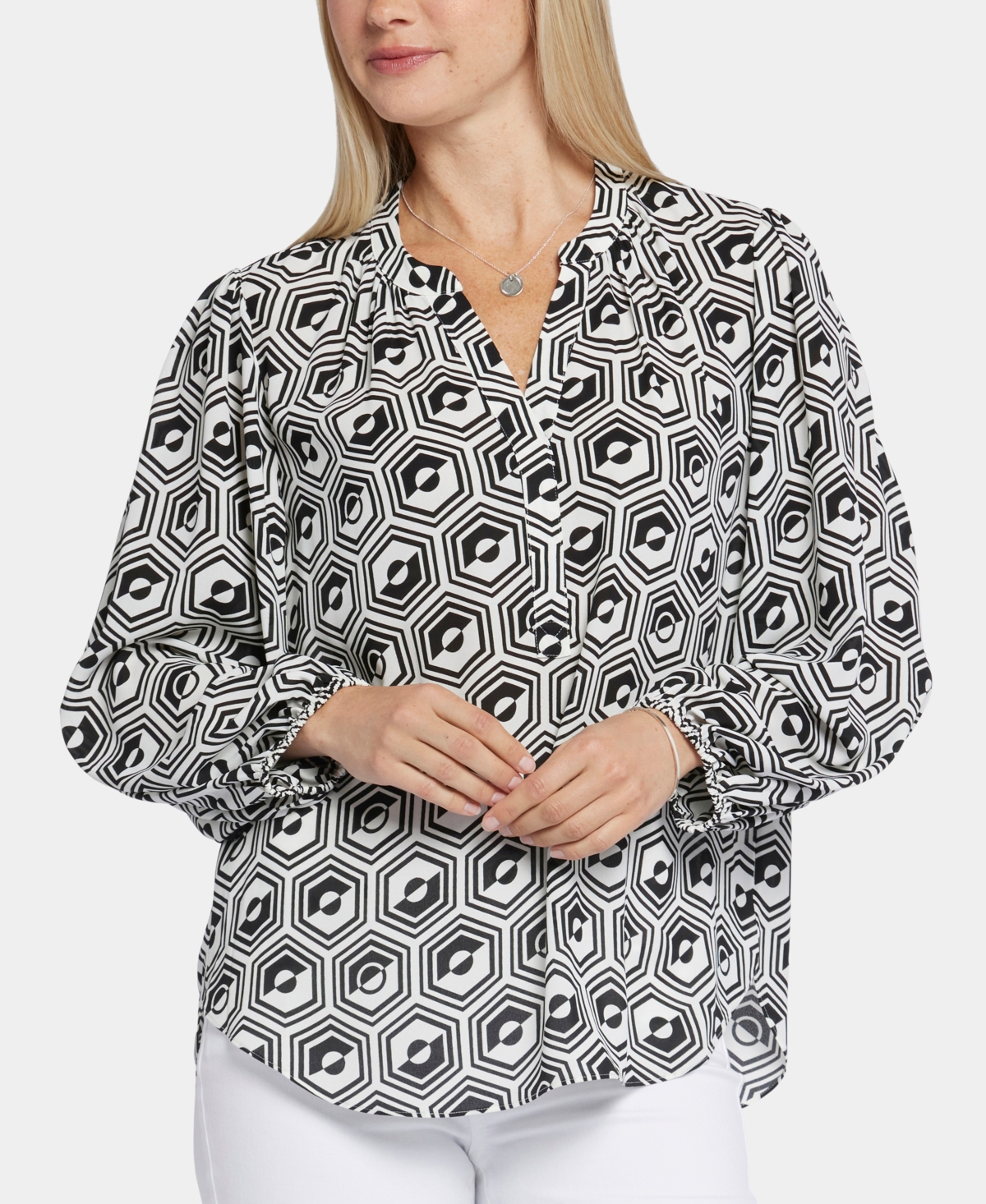 Click here for Nydjs Puff Sleeve Popover Top - Night Owl prices
