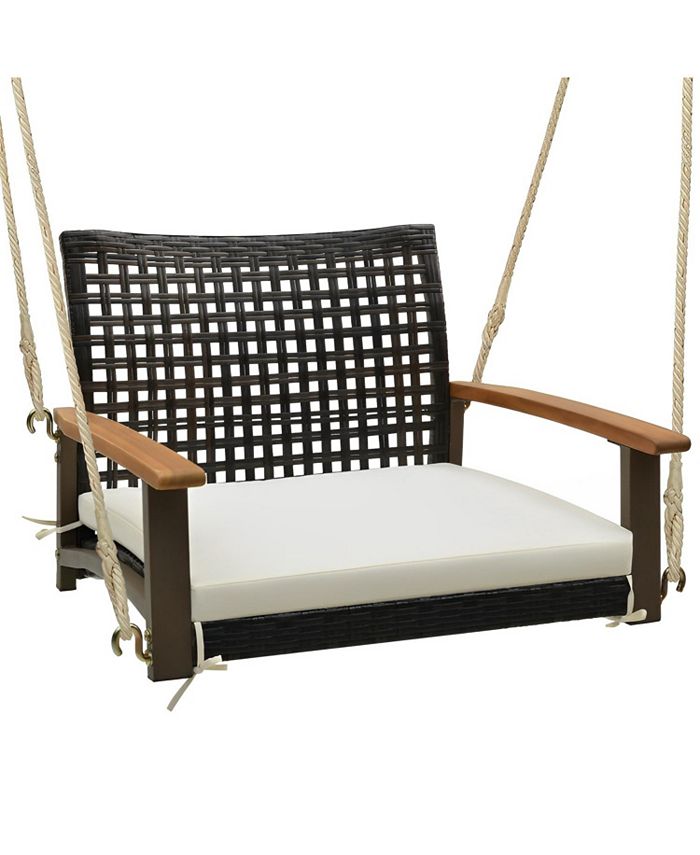 SUGIFT Single Rattan Porch Swing with Armrests Cushion and Hanging ...