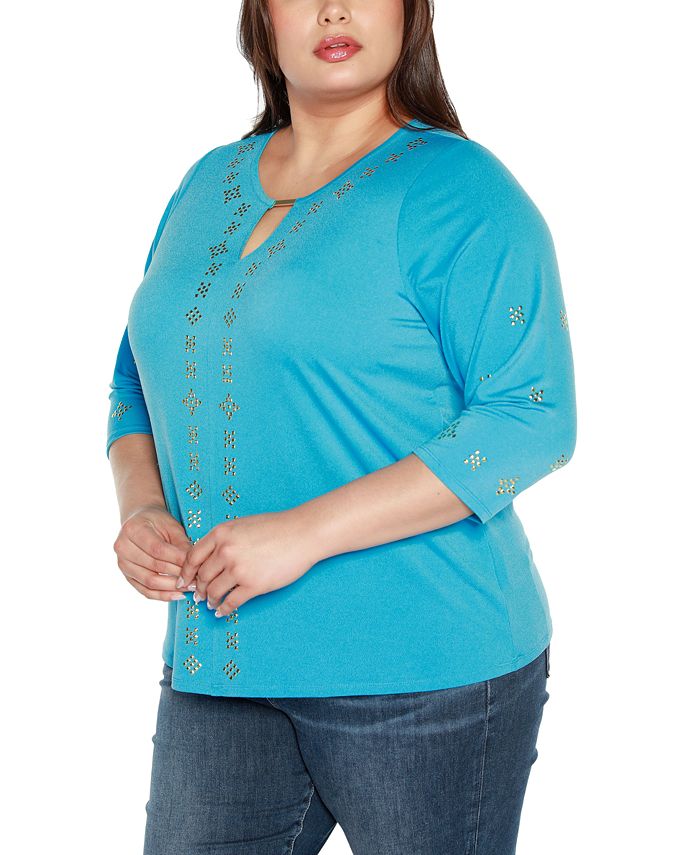 Belldini Black Label Plus Size Embellished Keyhole Knit Top - Macy's
