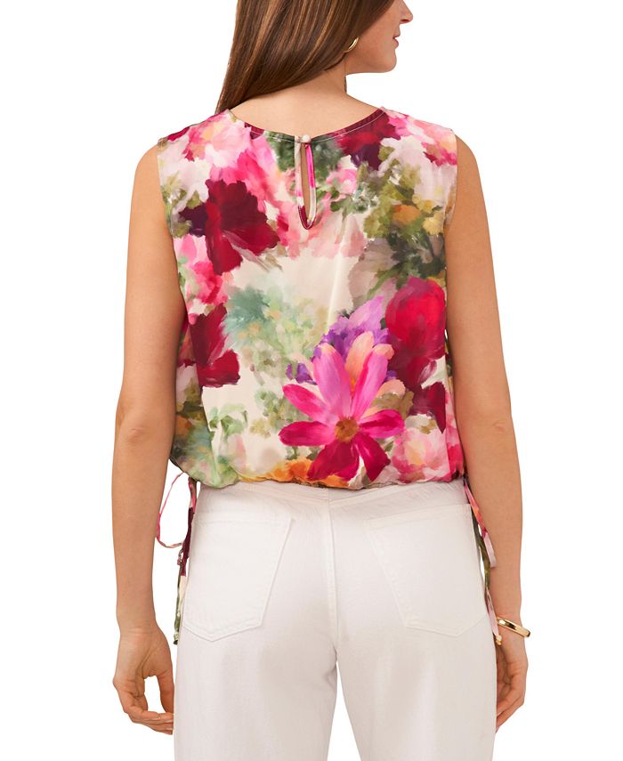 Vince Camuto Women's Floral Print Drawstring-Hem Sleeveless Top - Macy's