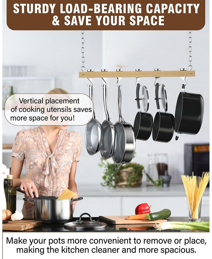 Cooks Standard , Single Bar, 36-Inch Ceiling Mounted Wooden Pot Rack ...