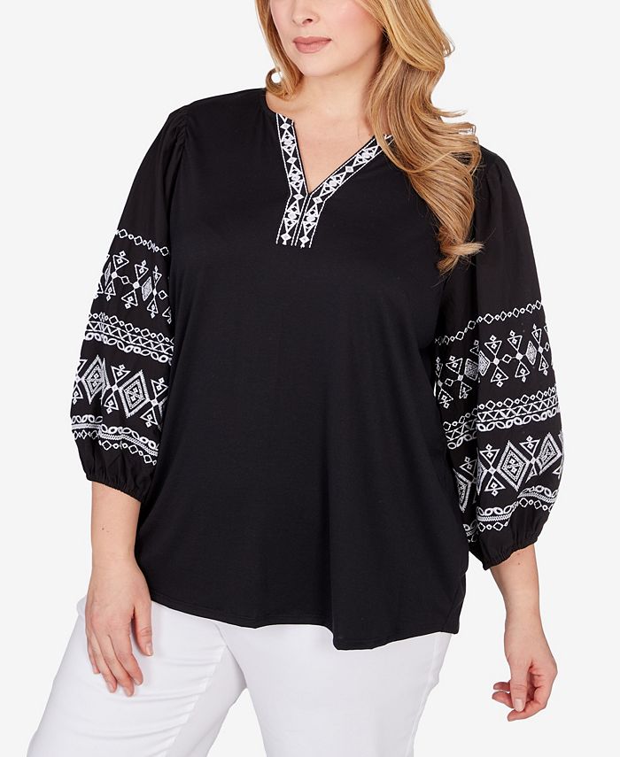 Ruby Rd Plus Size Embroidered Solid Knit Top Macys