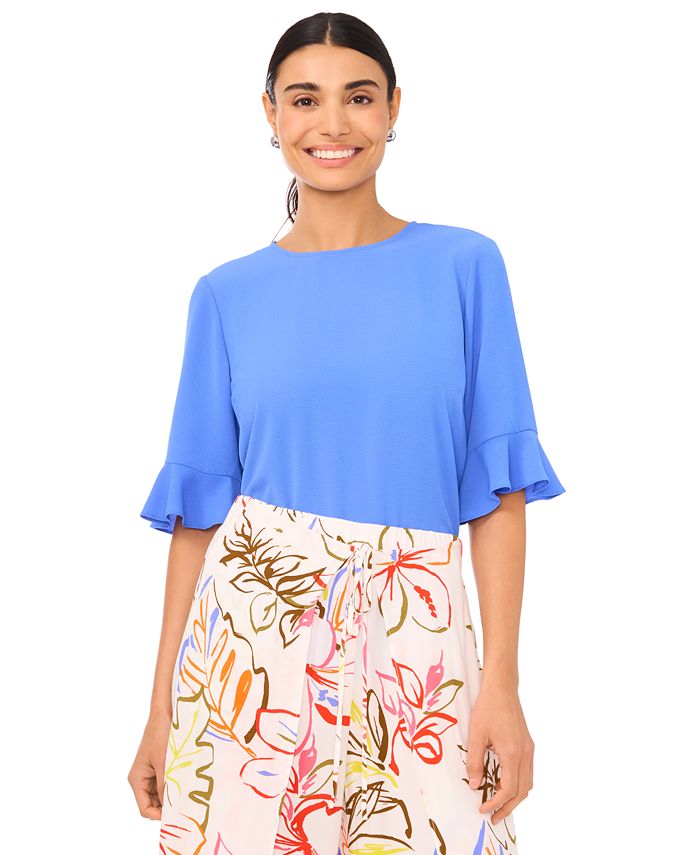 CeCe Women's Ruffled-Cuff 3/4-Sleeve Crew-Neck Blouse & Tropical-Print ...