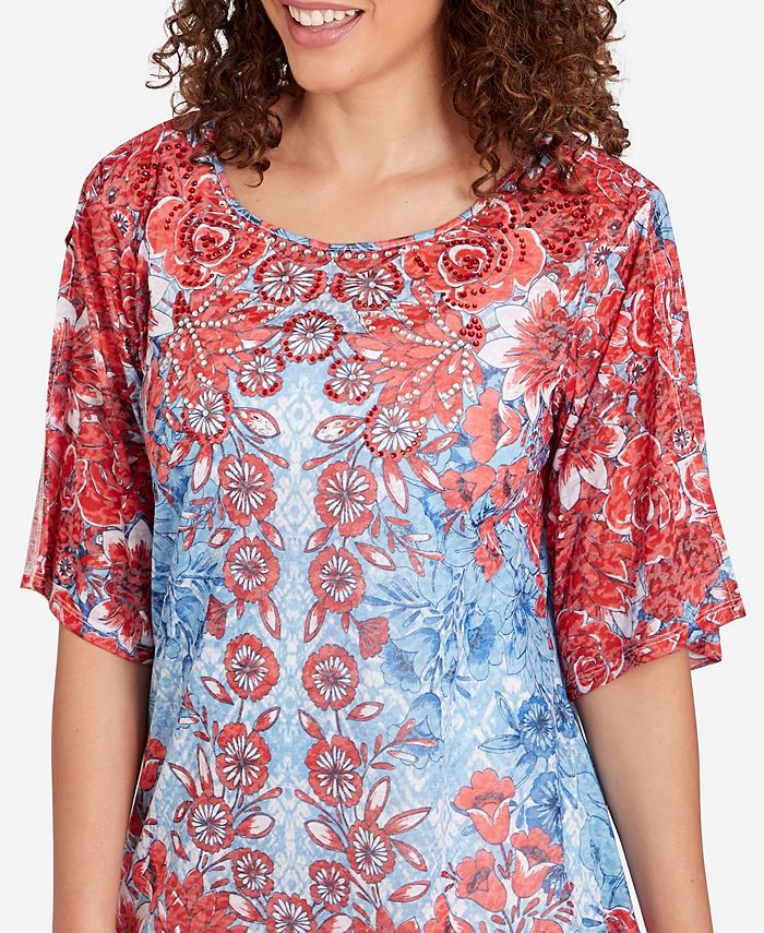 Ruby Rd. Petite Burnout Sublimation Mirrored Top - Macy's