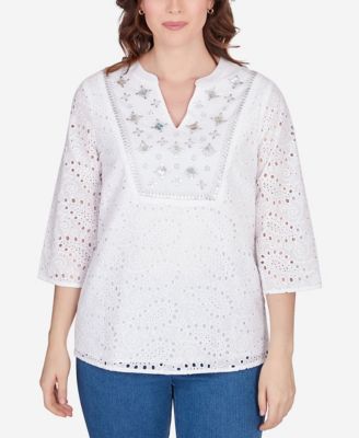 Ruby Rd. Petite Embellished Paisley Eyelet Top - Macy's