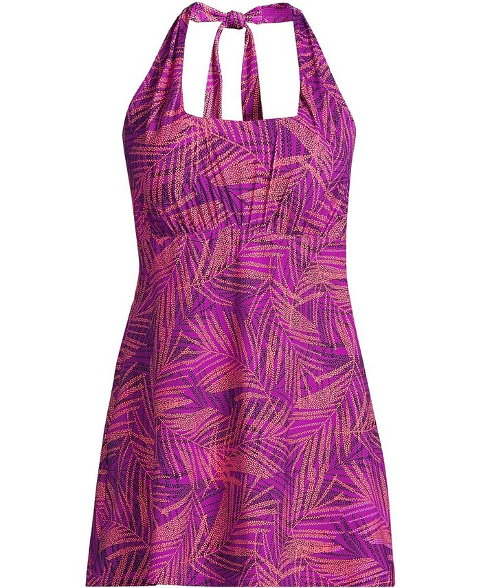 Lands' End Women's Square Neck Halter Swim Dress One Piece Swimsuit ...