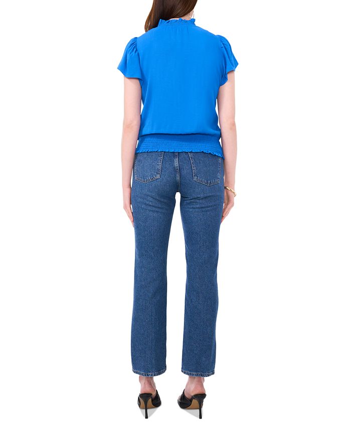 Sam & Jess Women's Challis Flutter-Sleeve Smocked-Waist Top - Macy's