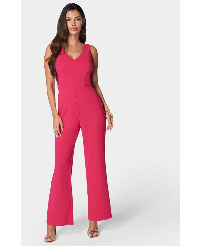 Bebe Women's Scuba Crepe V-Neck Jumpsuit - Macy's